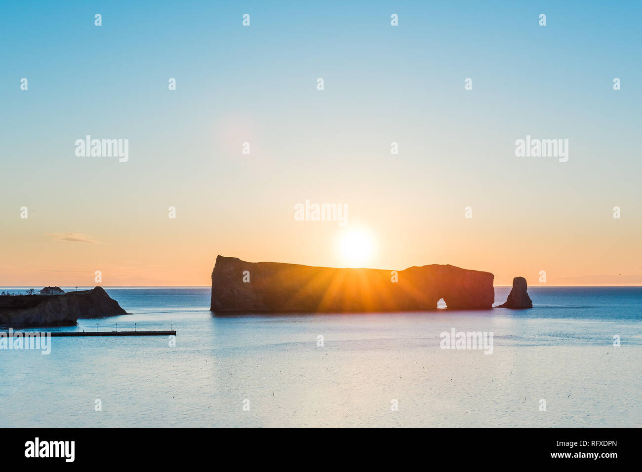 Rocher Perce rock in Gaspe Peninsula, Quebec, Gaspesie region closeup ...