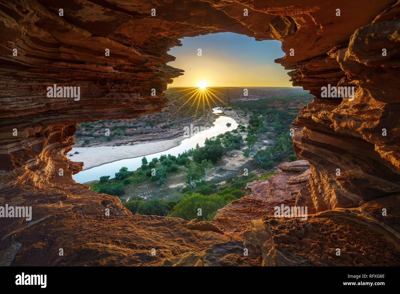 sunrise at natures window in the desert of kalbarri national park ...