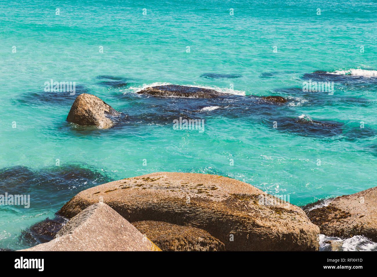 Turquoise ocean water and the rocks, natural background image Stock ...