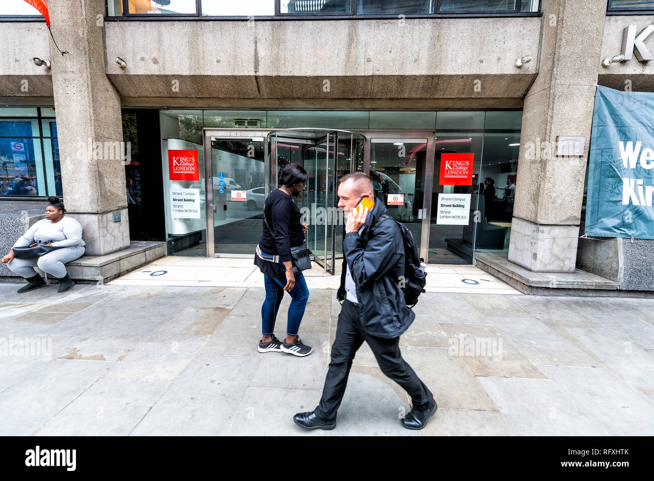 London, UK - September 12, 2018: King's College red sign on Strand ...