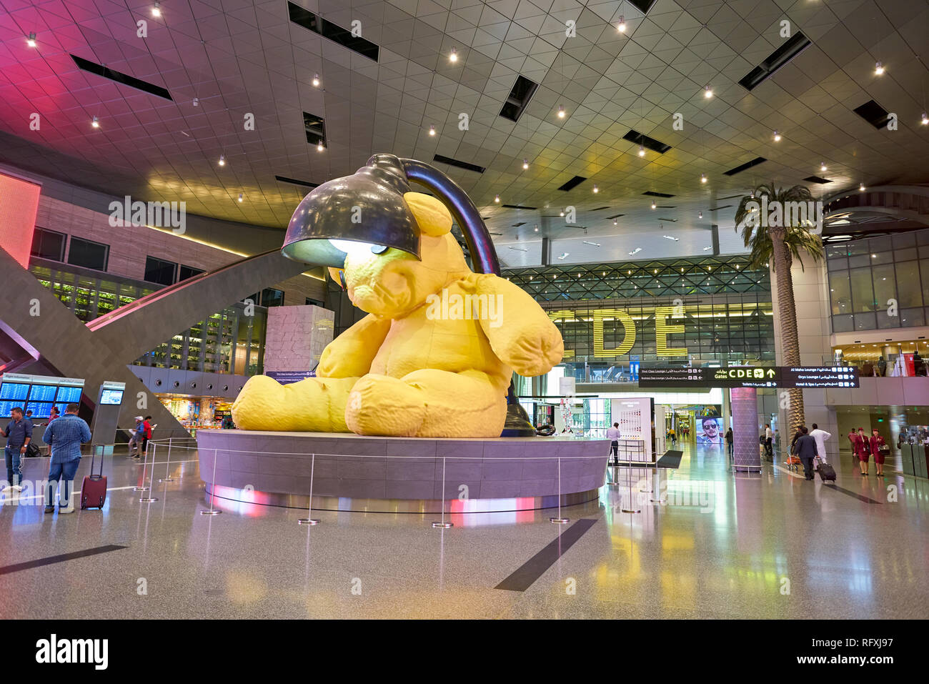 DOHA, QATAR - CIRCA MAY, 2017: Teddy bear at Hamad International ...