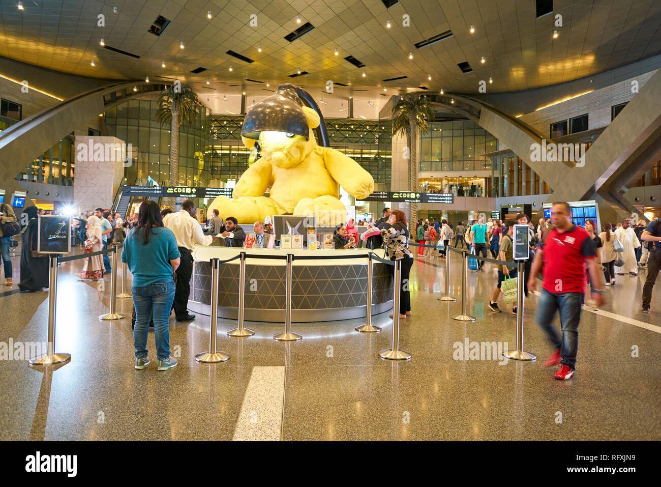 DOHA, QATAR - CIRCA MAY, 2017: Teddy bear at Hamad International ...