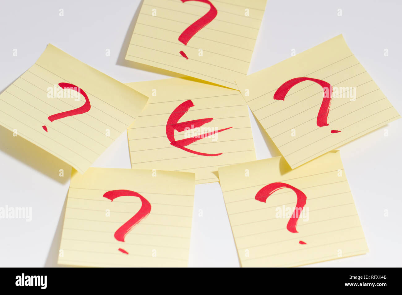 Euro symbol and question mark on label Stock Photo - Alamy