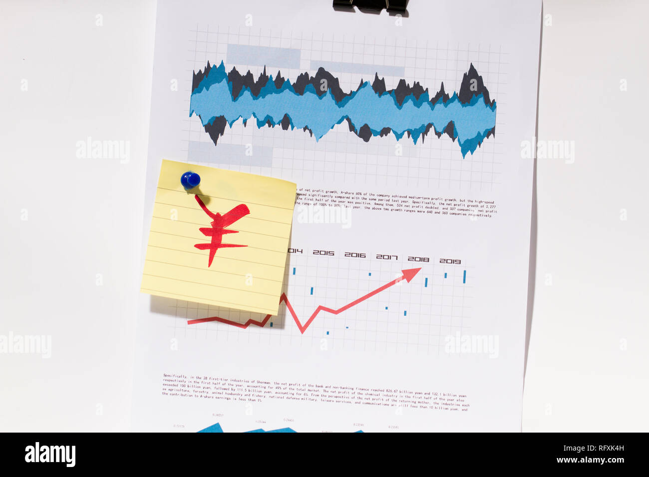 Renminbi symbol on economic chart label Stock Photo - Alamy