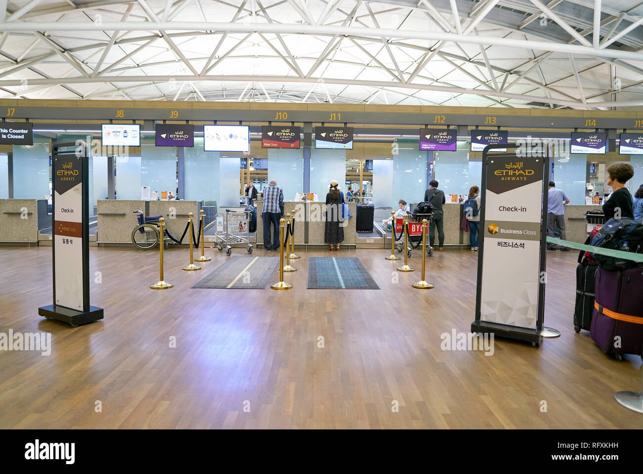INCHEON, SOUTH KOREA - CIRCA MAY, 2017: Etihad check-in counters at ...