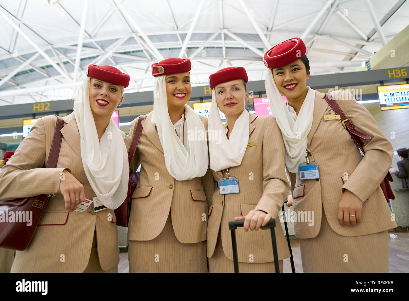 INCHEON, SOUTH KOREA - CIRCA MAY, 2017: Emirates crew members at ...
