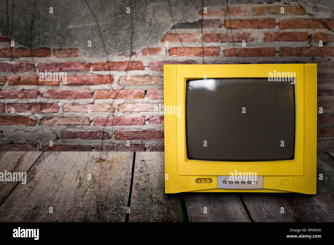Retro old television from 80s on brick background with shadow Stock ...