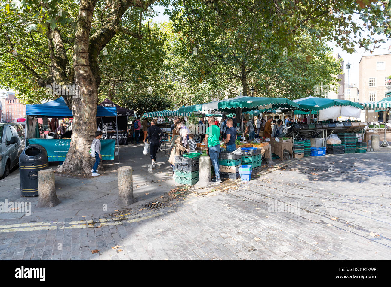 London, UK - September 15, 2018: Neighborhood food market in Pimlico ...