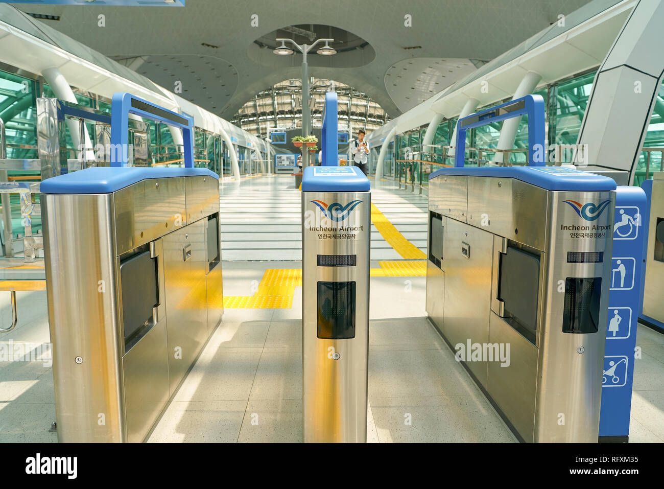 INCHEON, SOUTH KOREA - CIRCA MAY, 2017: Maglev Station gates in Incheon ...
