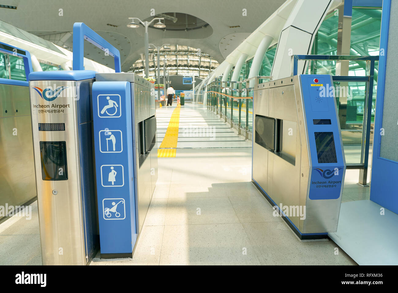 INCHEON, SOUTH KOREA - CIRCA MAY, 2017: Maglev Station gates in Incheon ...