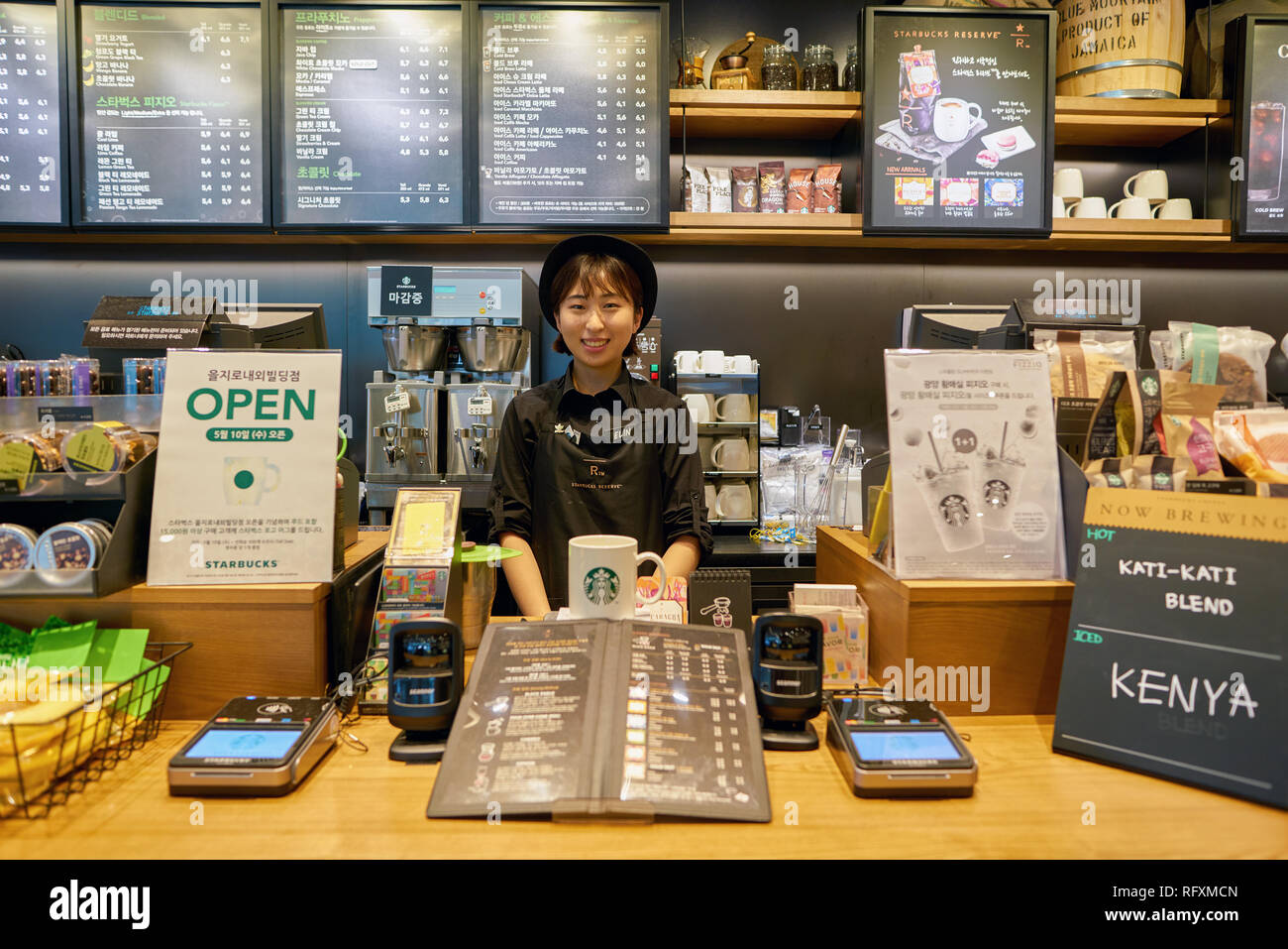 SEOUL, SOUTH KOREA - CIRCA MAY, 2017: indoor portrait of a worker at ...