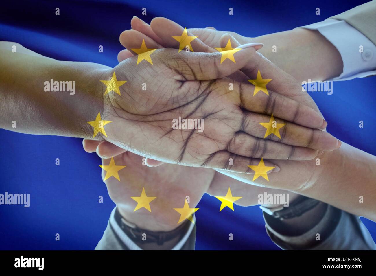 Europe flag multicultural group of young people integration diversity ...