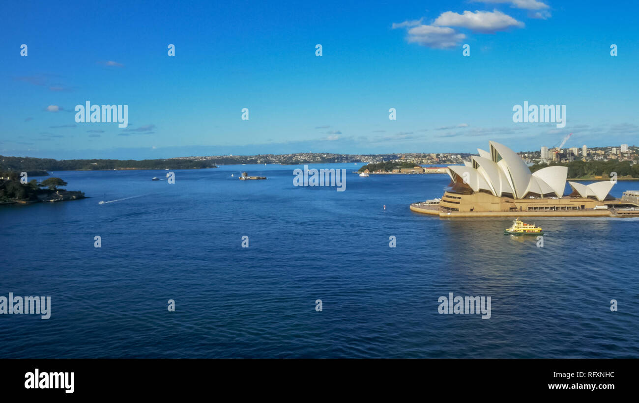 a wide angle view of the sydney opera house and the harbour from the ...