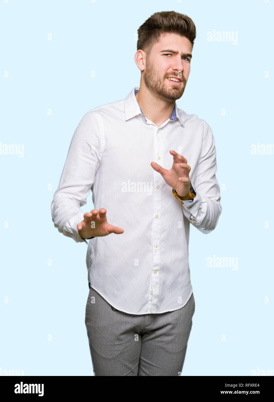 Young handsome business man disgusted expression, displeased and ...