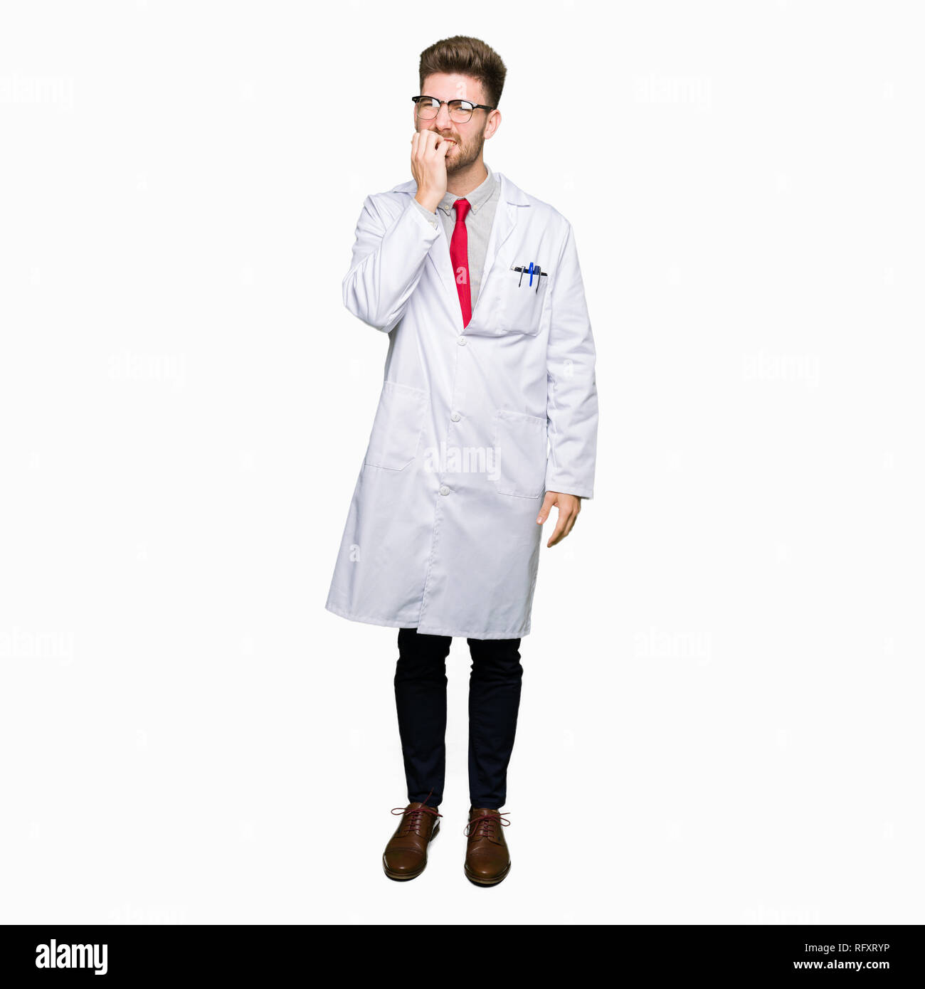 Young handsome scientist man wearing glasses looking stressed and ...