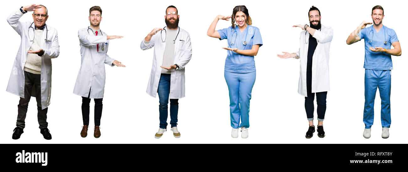 Collage of group of doctors and surgeons people over white isolated ...