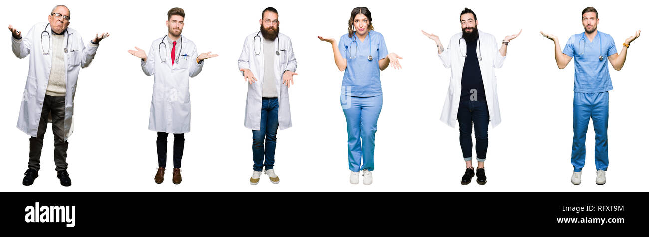 Collage of group of doctors and surgeons people over white isolated ...