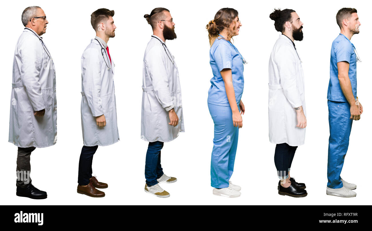 Collage of group of doctors and surgeons people over white isolated ...