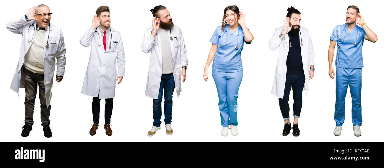 Collage of group of doctors and surgeons people over white isolated ...