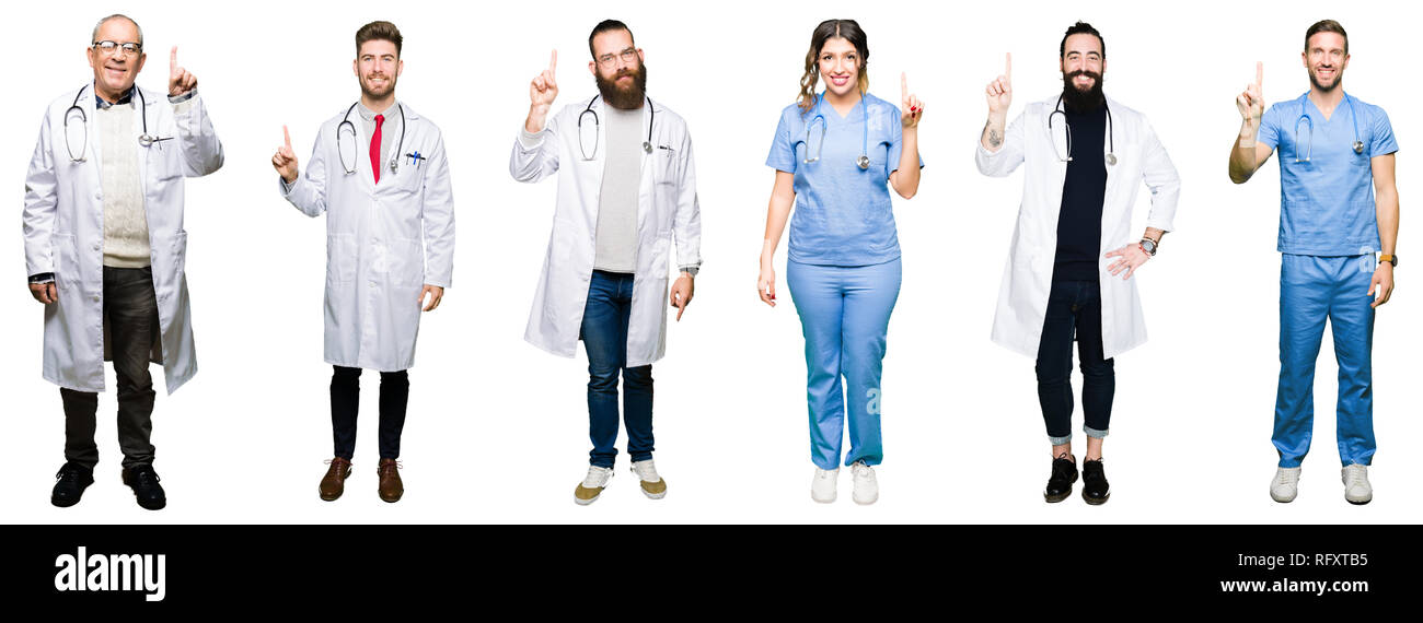 Collage of group of doctors and surgeons people over white isolated ...