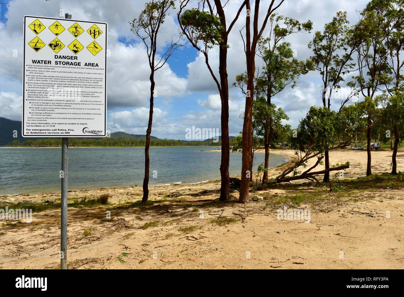 Danger water storage area sign, Eungella dam, Queensland, Australia ...