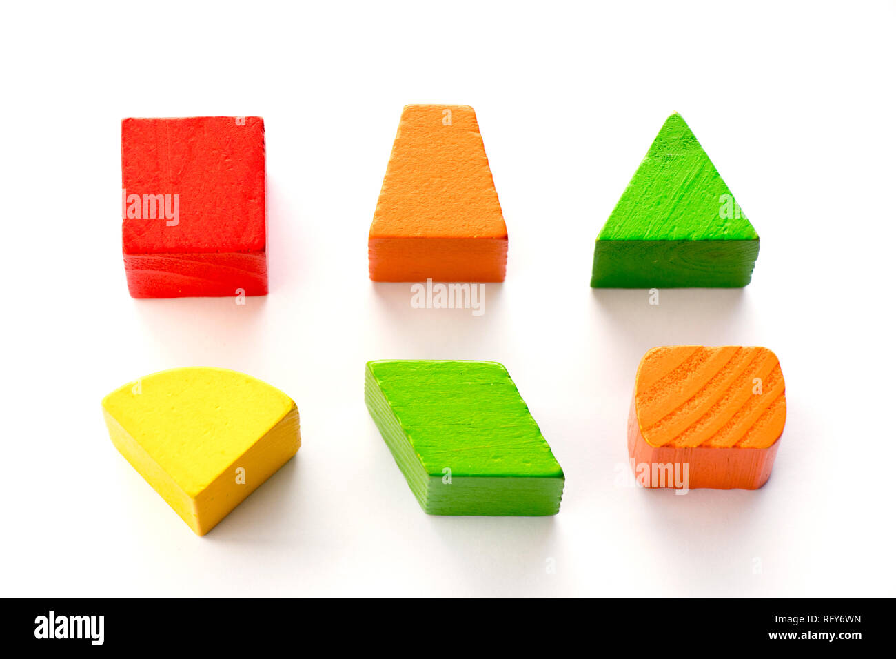 Set of wood shape toy block (square, triangle, trapezoid, oval) on ...