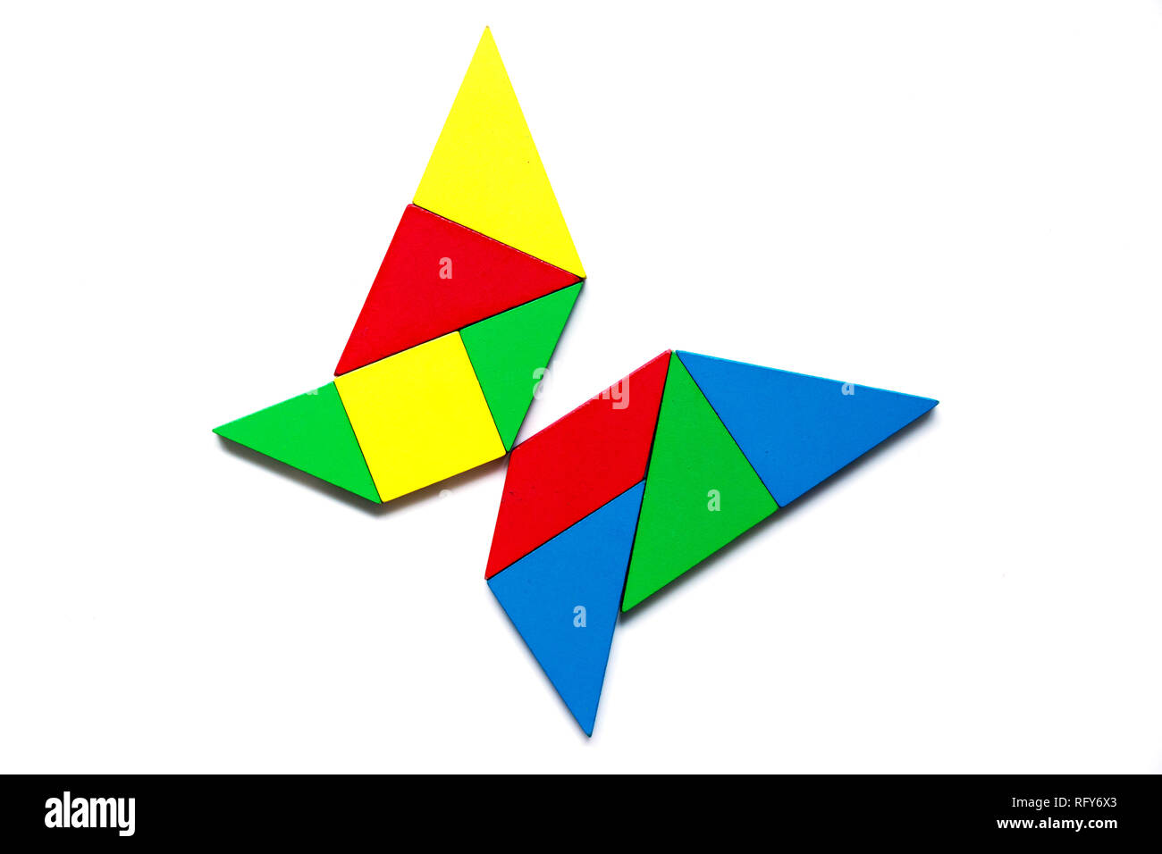 Colorful tangram as butterfly shape on white background Stock Photo - Alamy