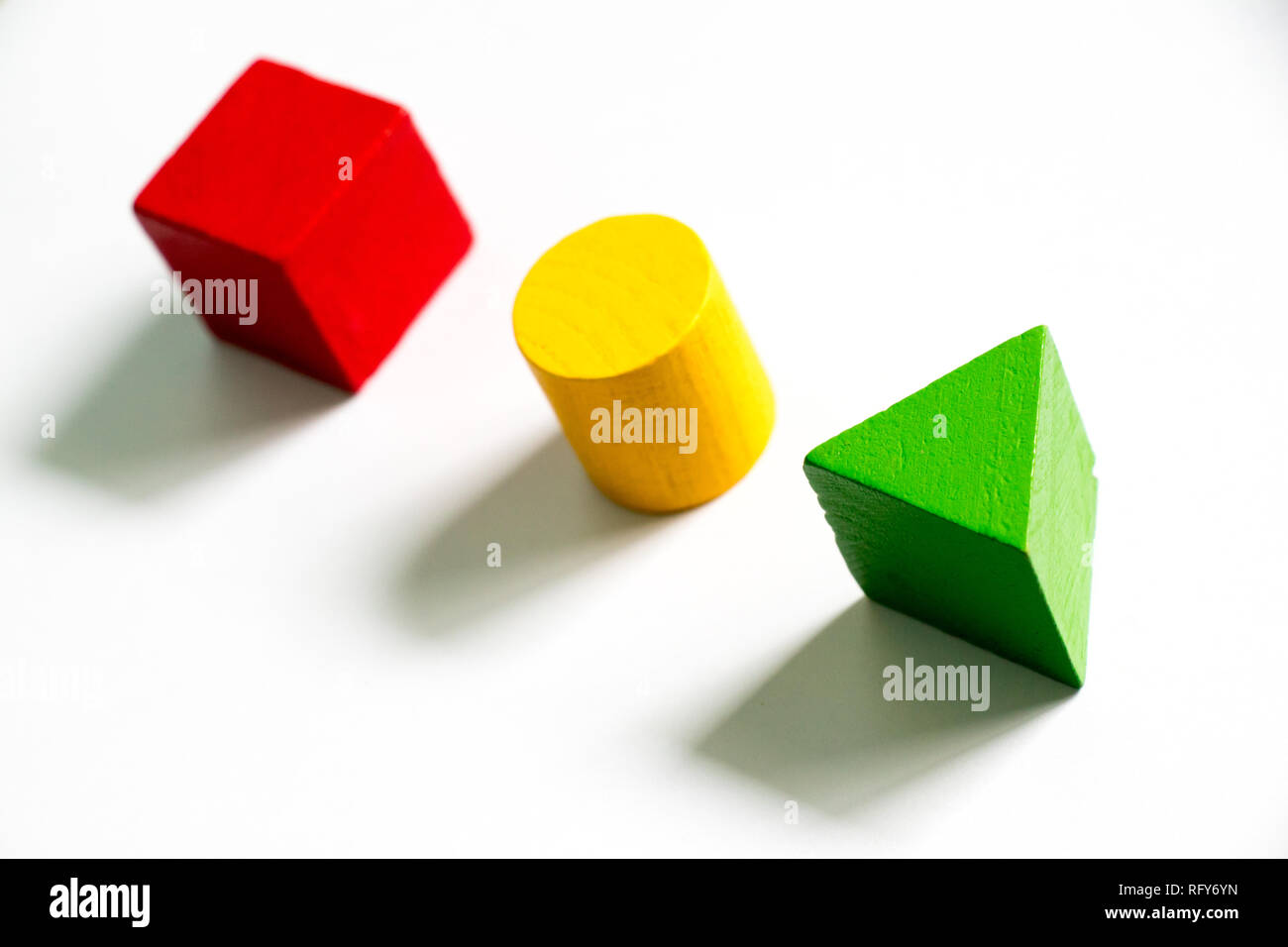 Set of colorful wooden shape toy (Square, triangle, round) on white ...