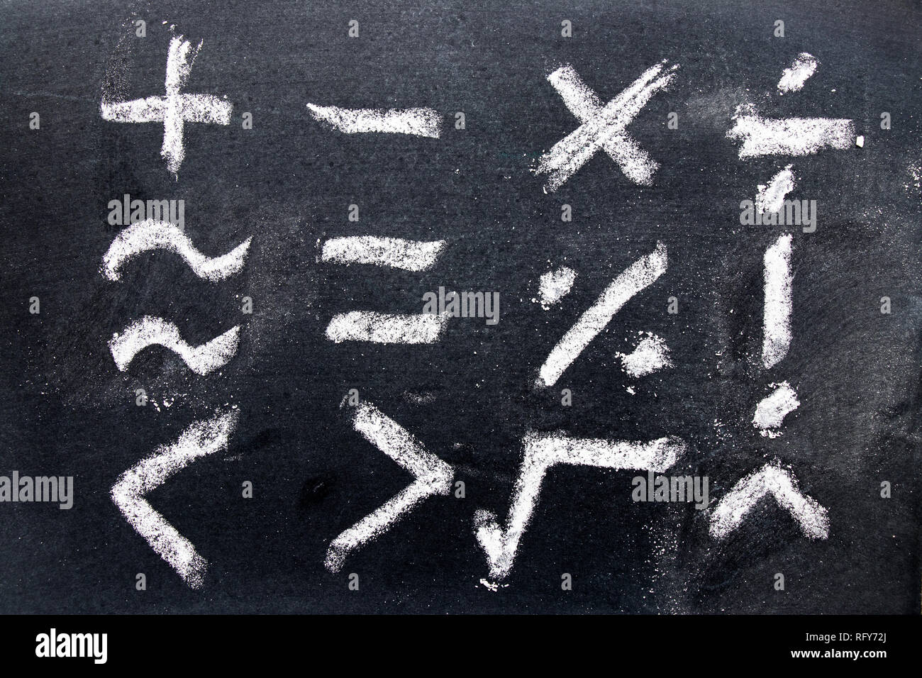Set of math symbol draw by chalk on black board background Stock Photo ...
