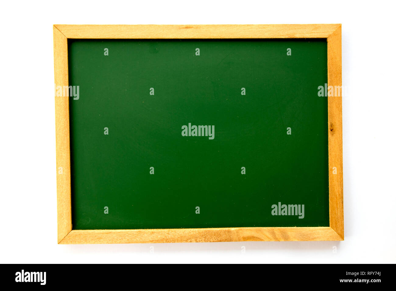 Blank green board with wooden frame background for education and ...