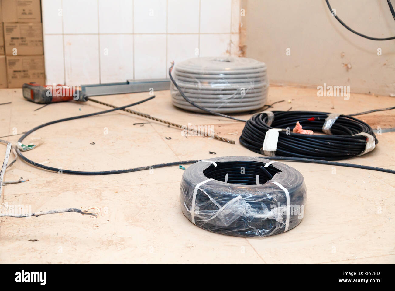 Electrical cable, wire, insulation, professional puncher with long ...