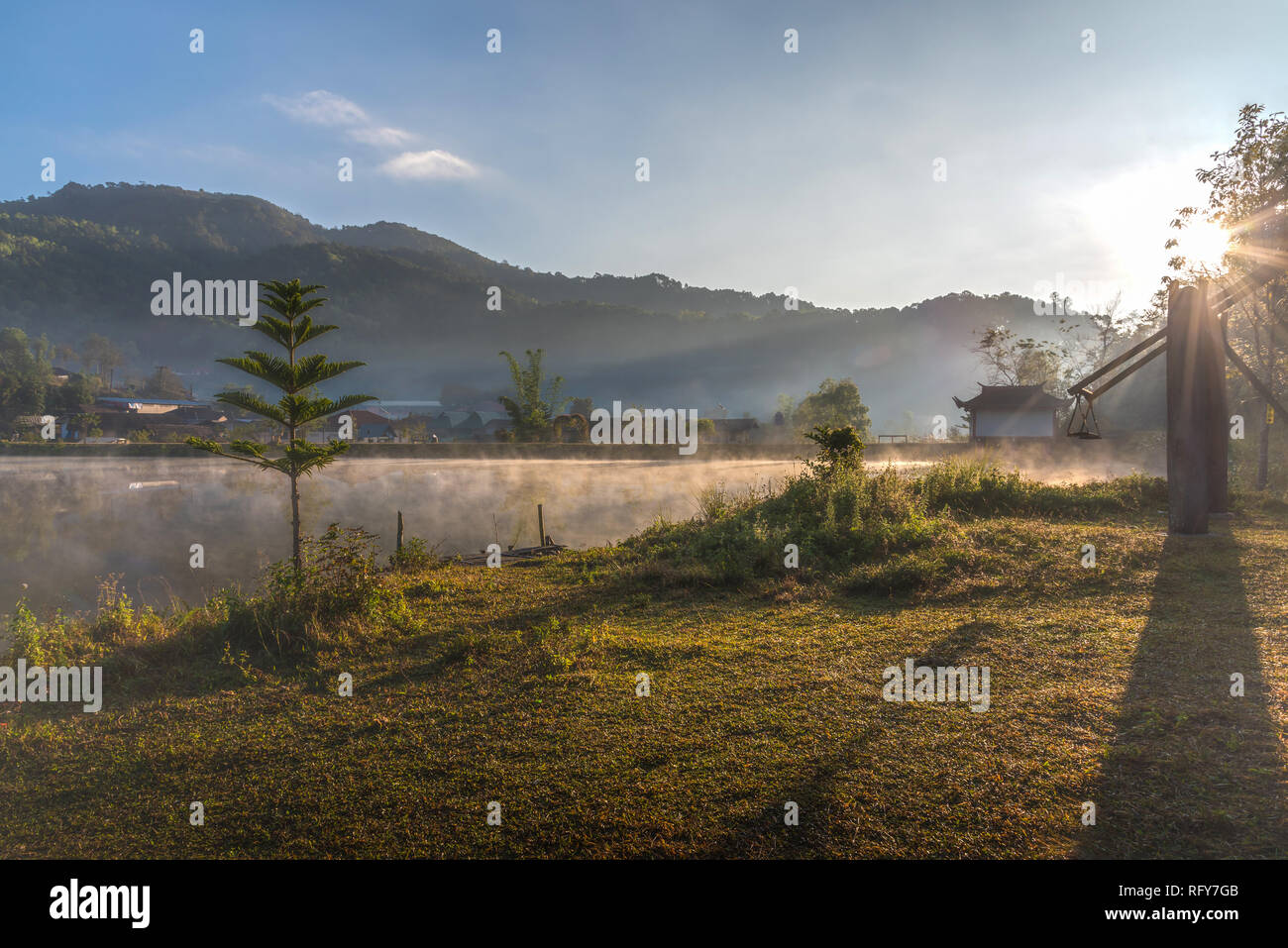 Fantastic outdoor sunrise, lake nature landscape Stock Photo - Alamy