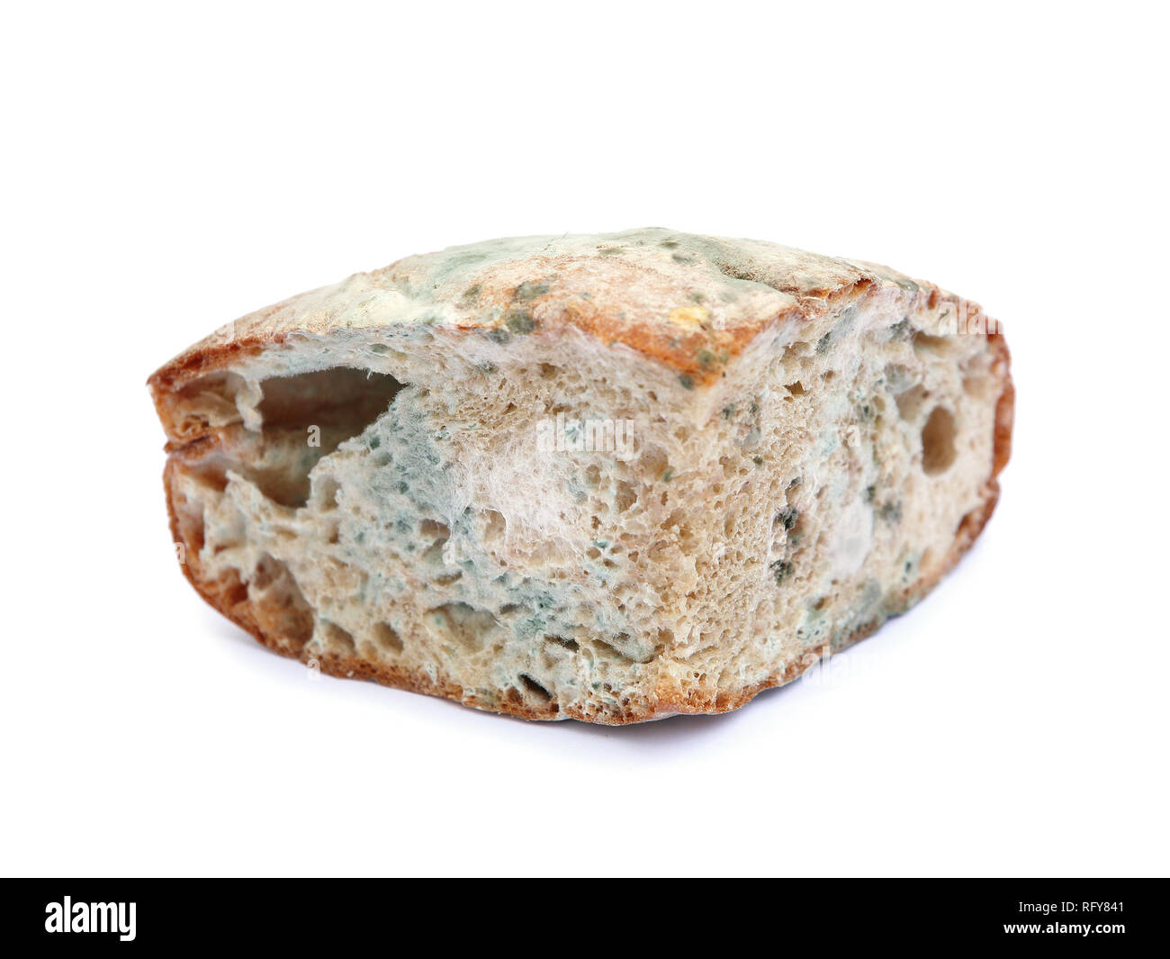 Moldy bread isolated on white Stock Photo - Alamy