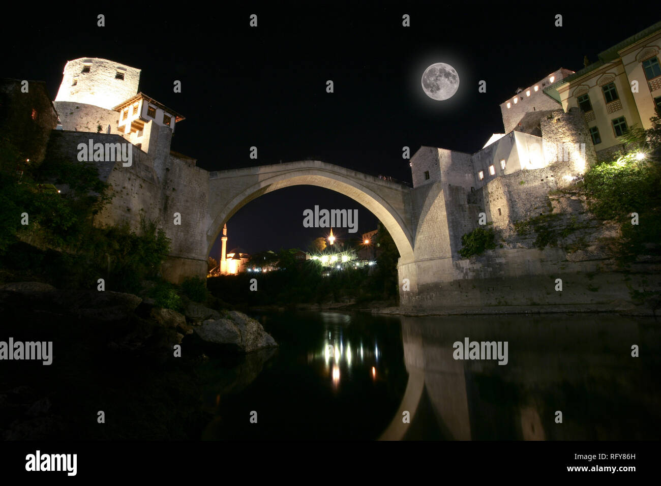 Mostar bridge at night, Mostar, Bosnia and Herzegovina Stock Photo - Alamy