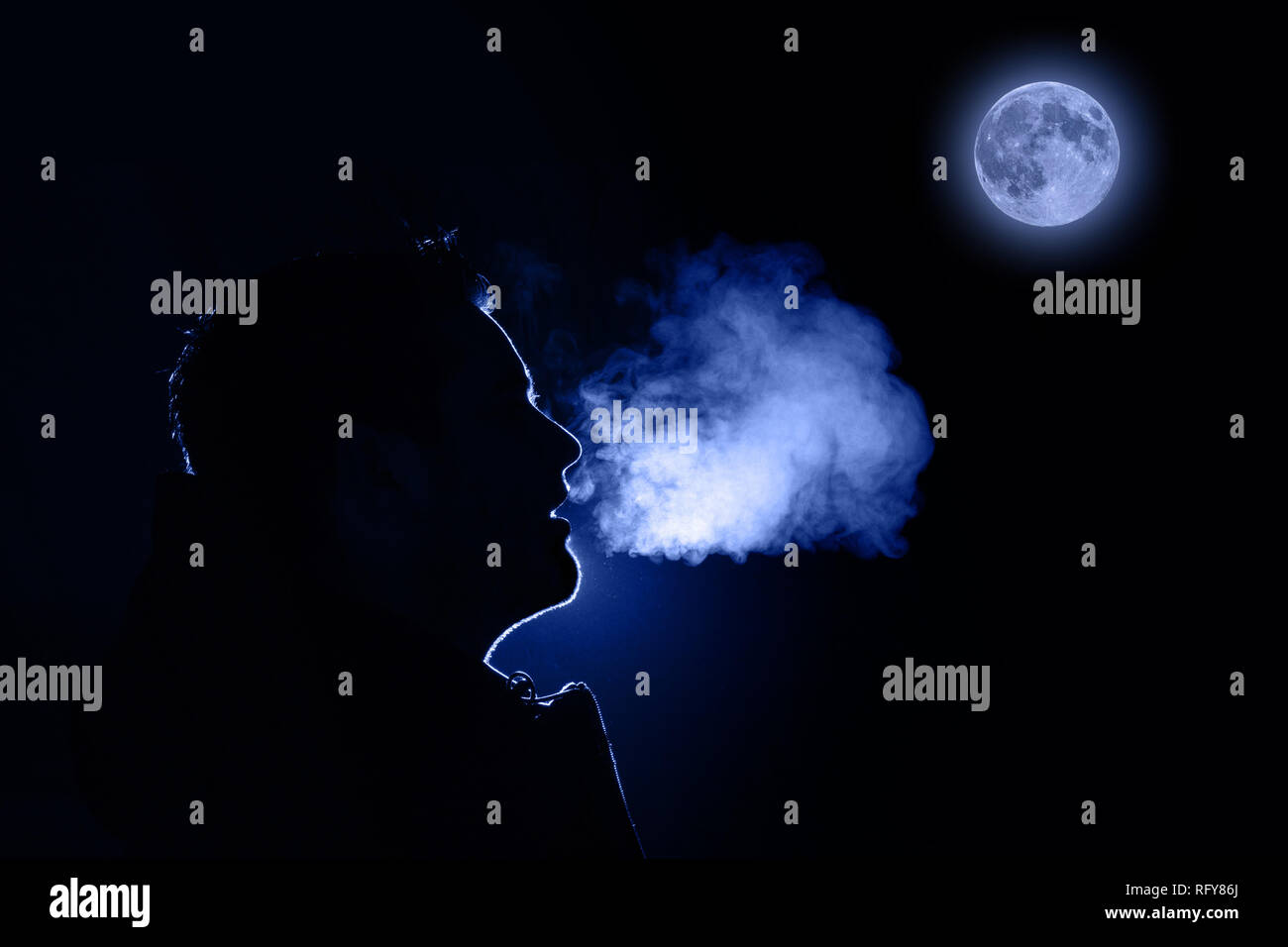 Colored outline of a man exhaling warm breath Stock Photo - Alamy