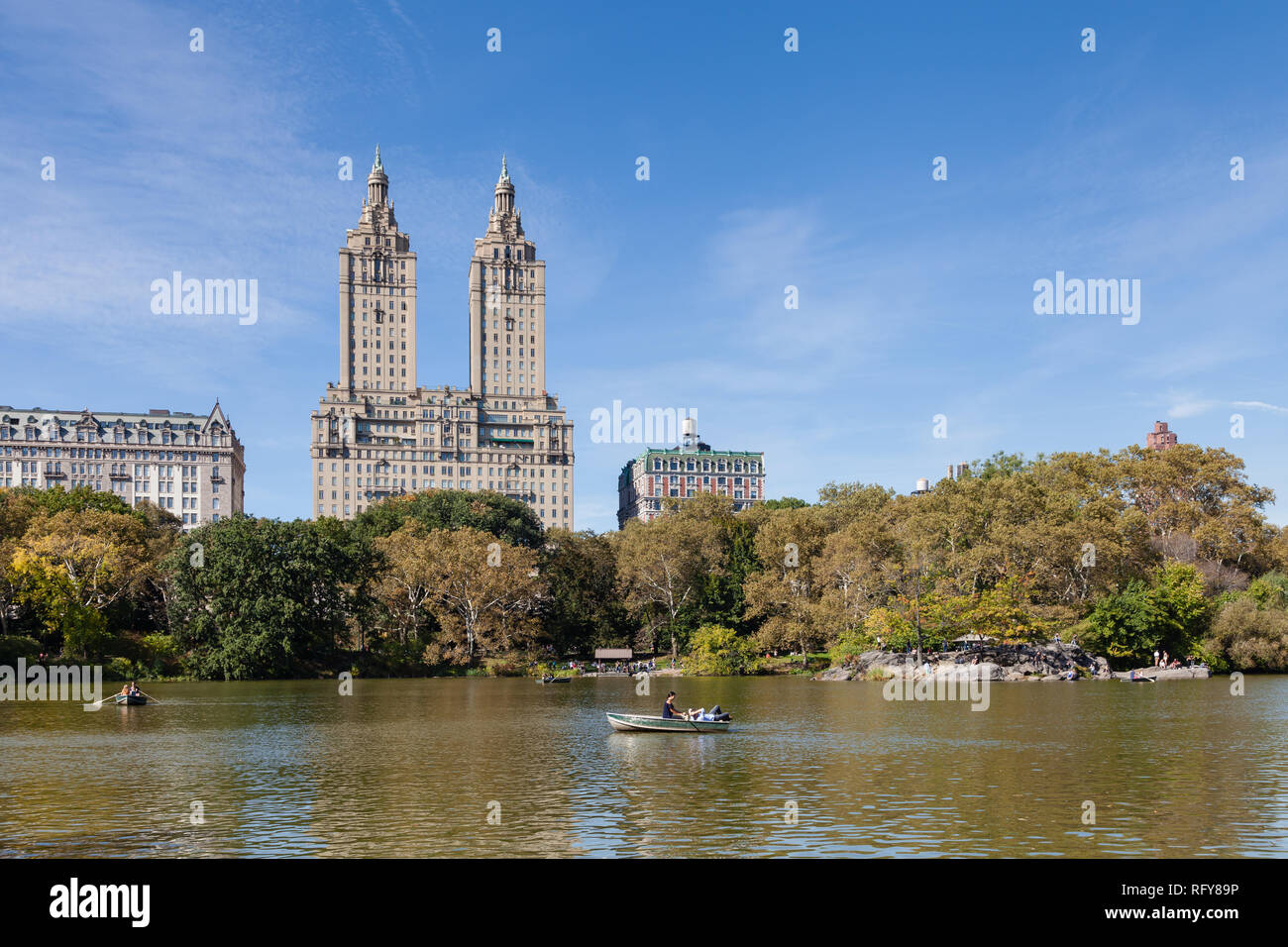 The public enjoy rowing their boats on the Lake in Central Park, New ...