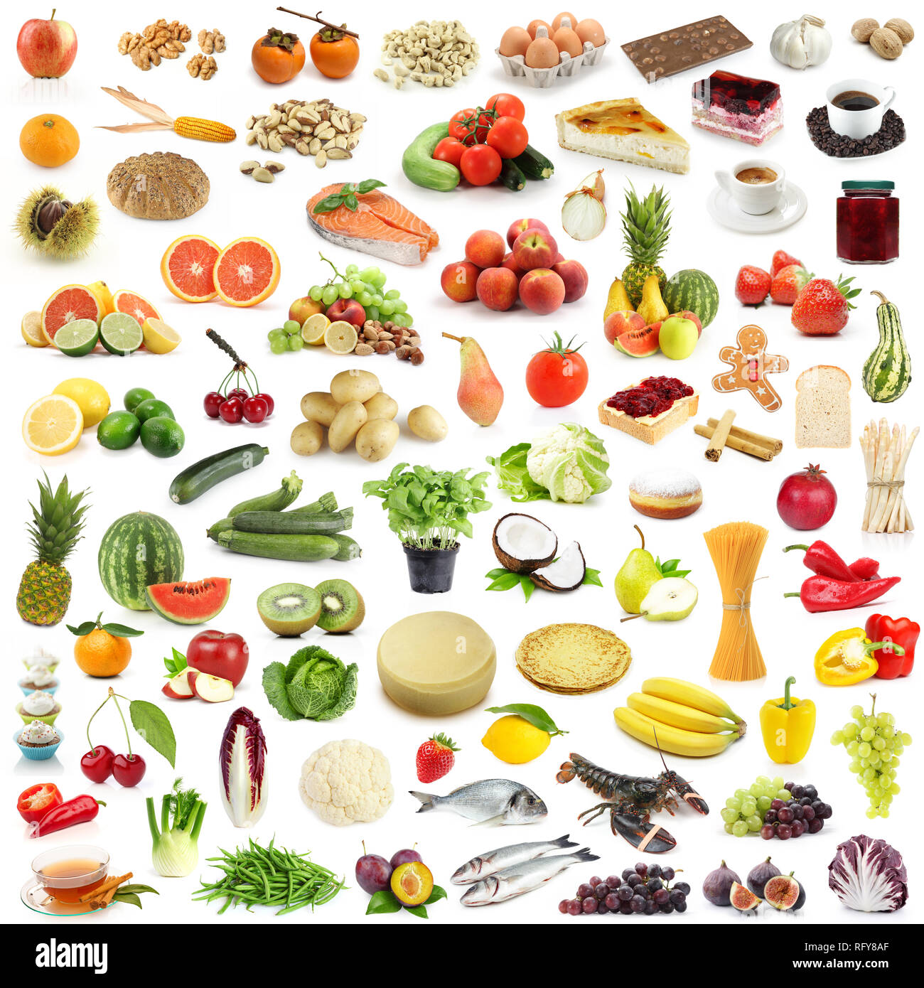 Large food collection isolated on white Stock Photo - Alamy
