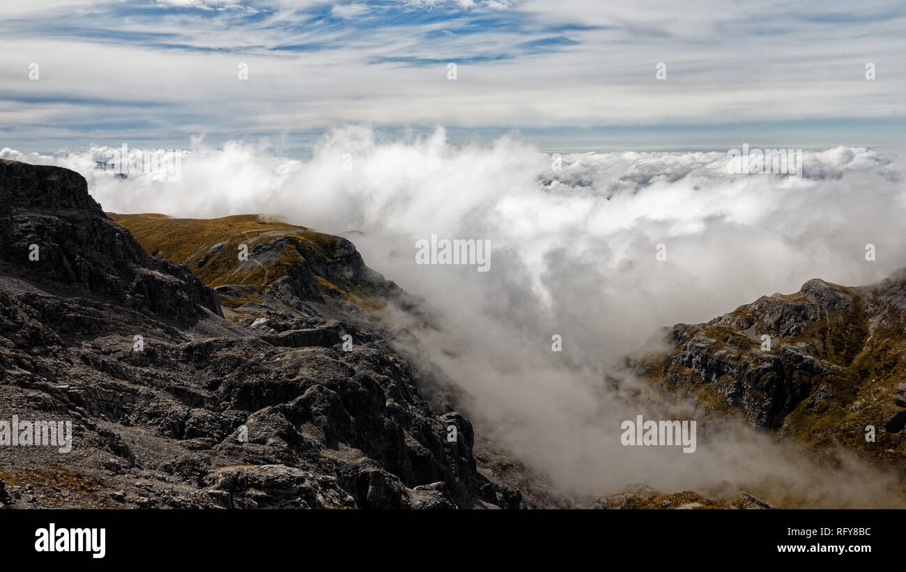 Cloud inversion, Mount Arthur, Kahurangi National Park, New Zealand ...