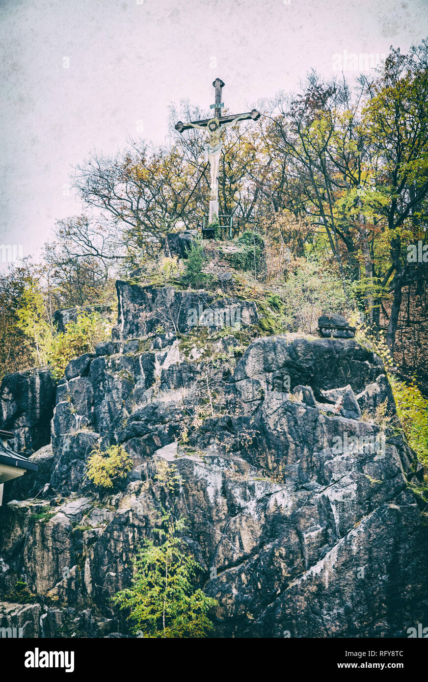 Jesus Christ on the cross, Karlovy Vary, Czech republic. Religious ...