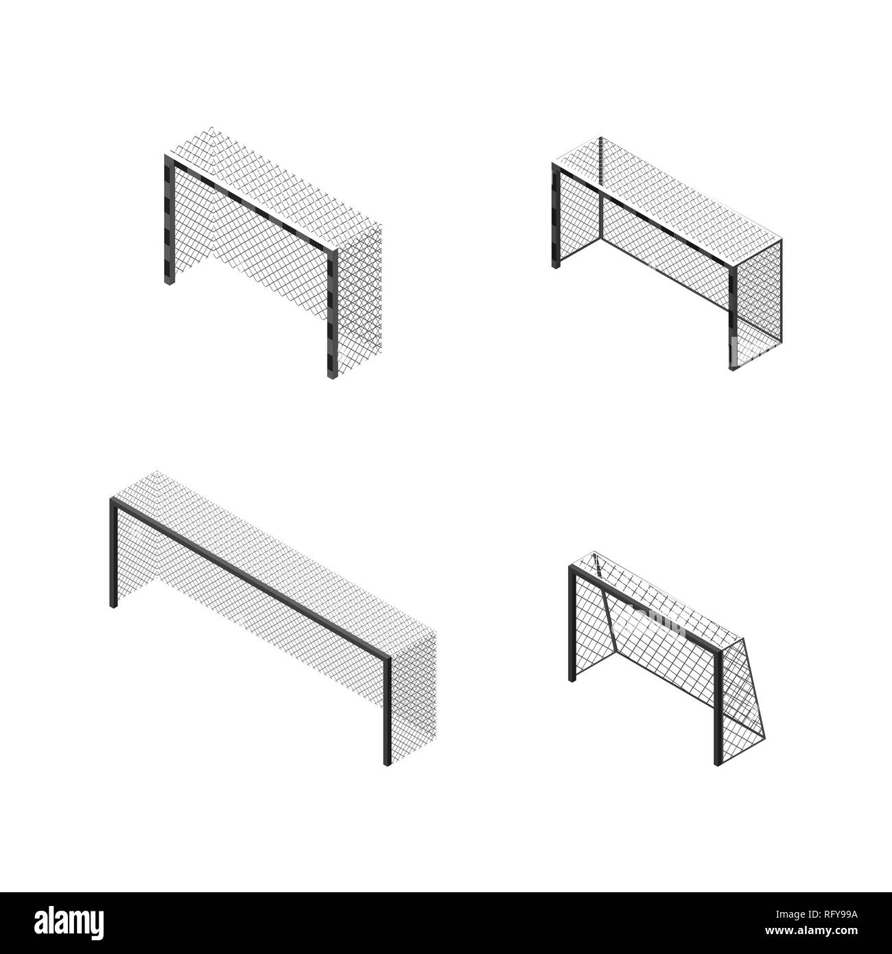 Black and white gate of different size and shapes for playing soccer ...