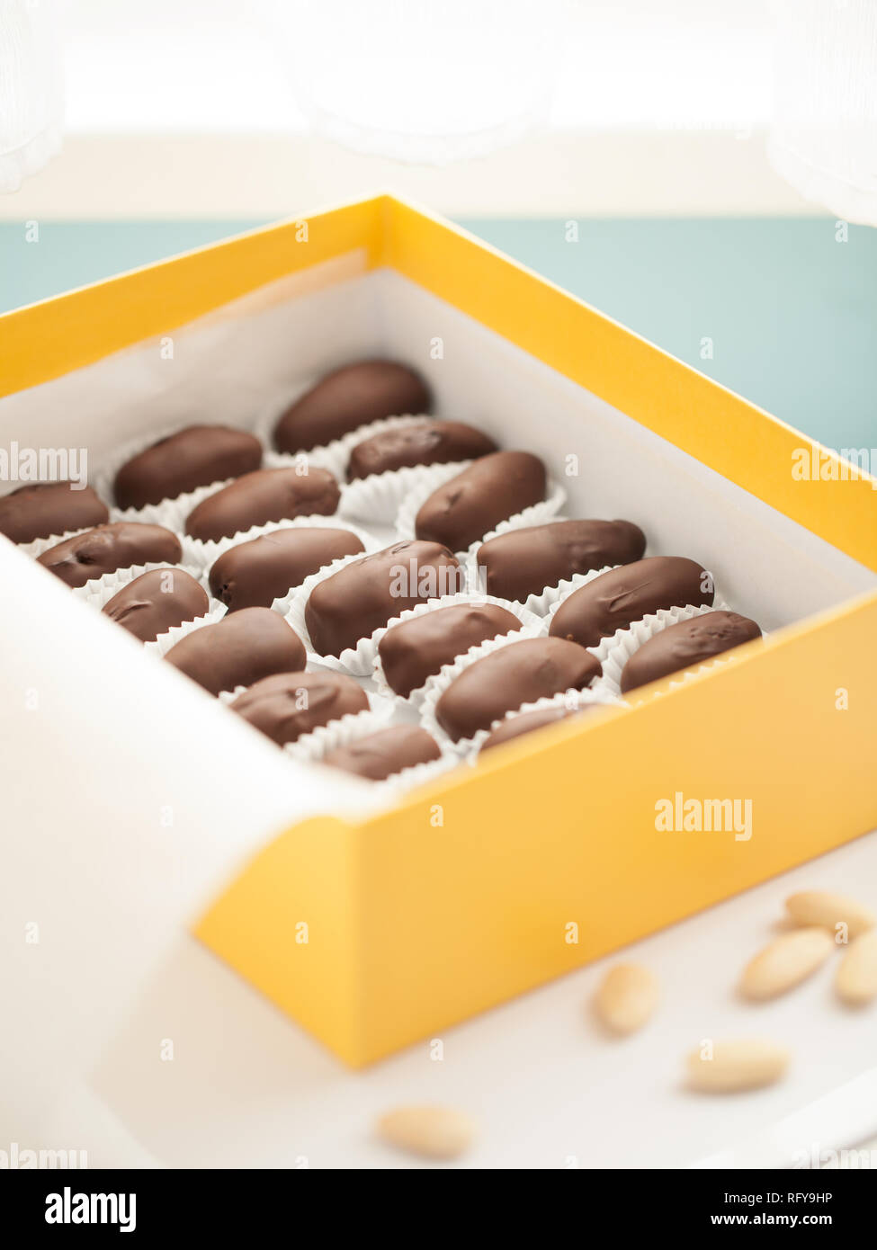 Home made dubai dates in yellow box Stock Photo - Alamy