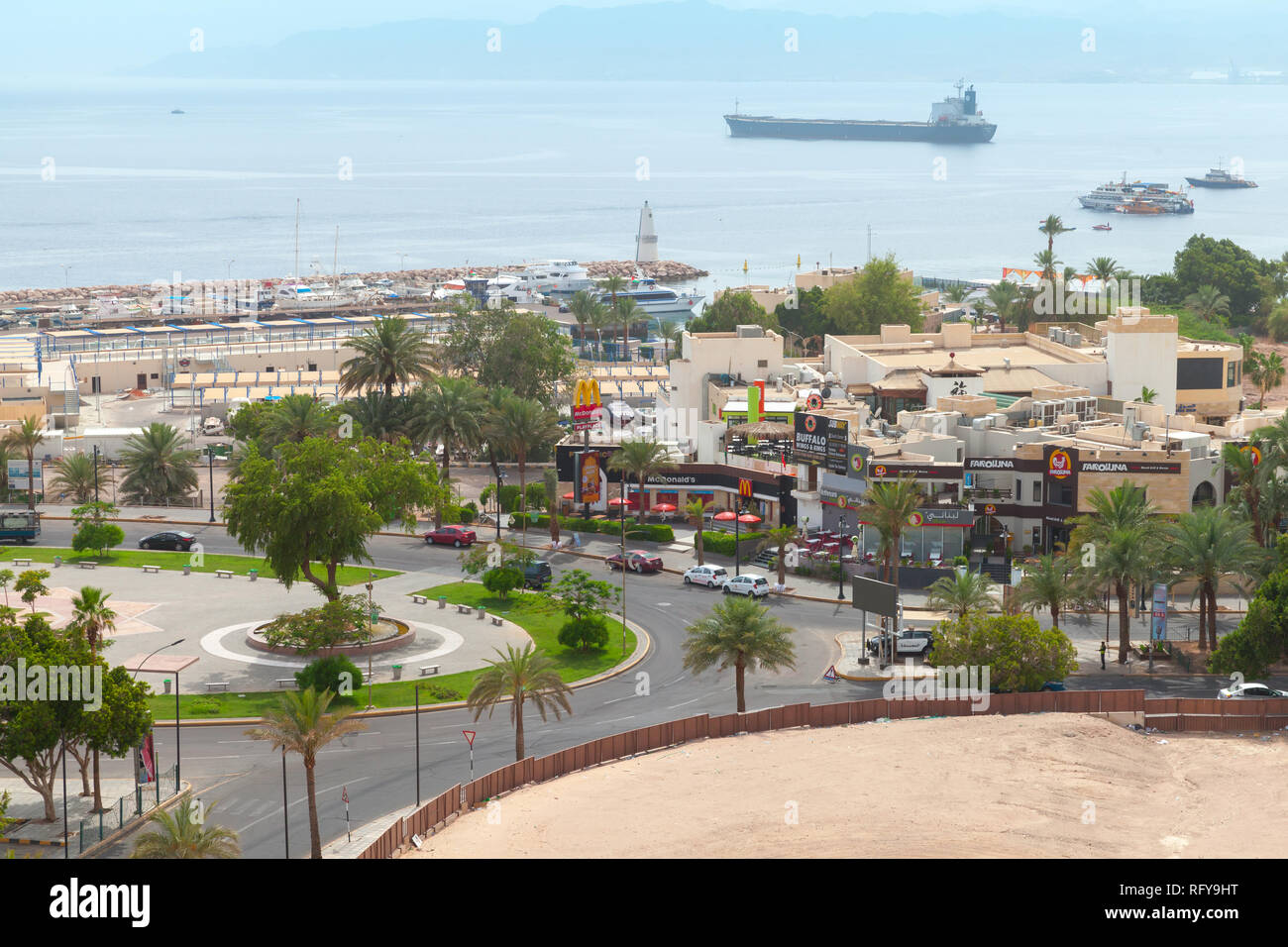 Aqaba, Jordan - May 18, 2018: Coastal cityscape of Aqaba city at sunny ...