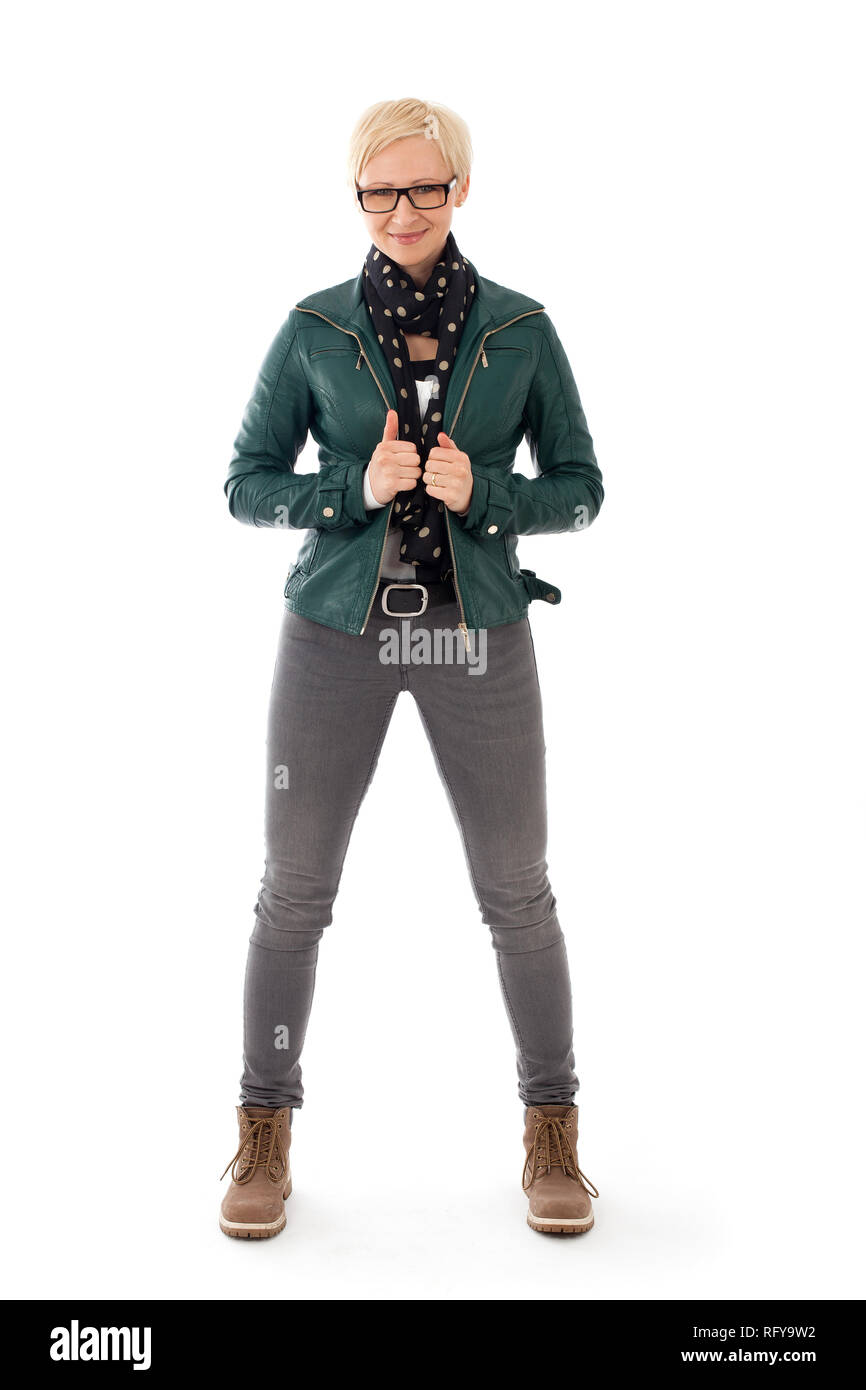 Ordinary young woman standing in casual outfit Stock Photo - Alamy