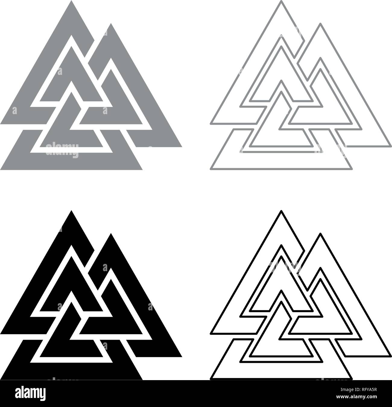 Valknut sign symblol icon set grey black color vector I outline flat ...