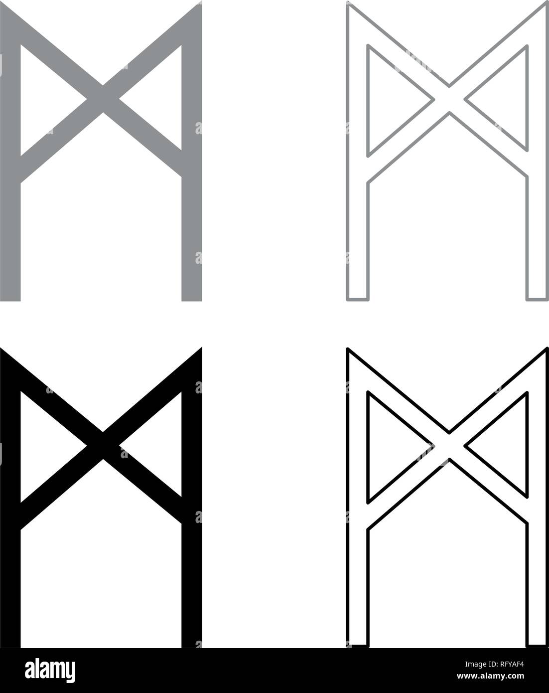 Mannaz rune man human symbol icon set grey black color vector I outline ...
