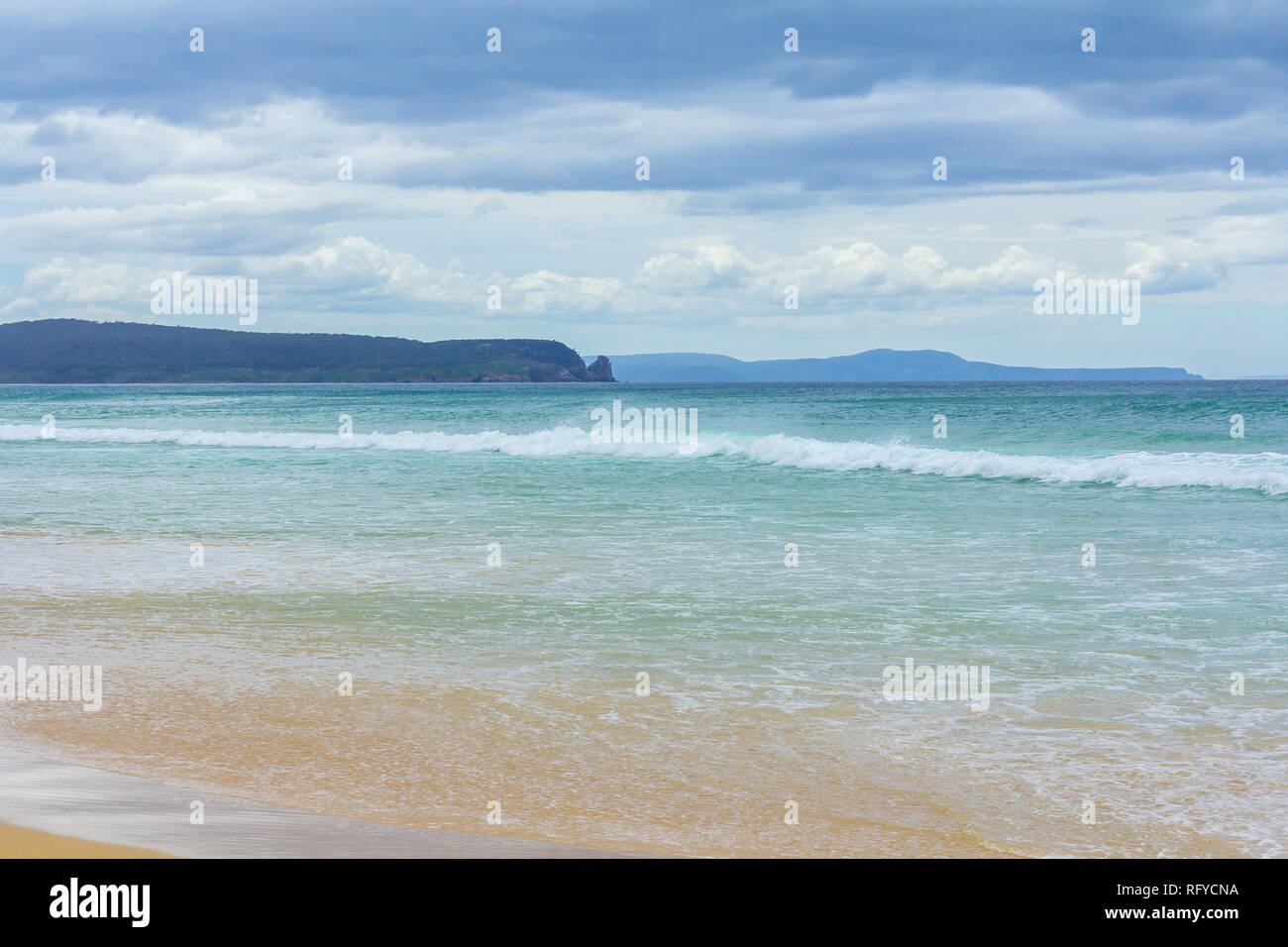 broad expanse of Adventure Bay beach Bruny Island with Cape Raoul in ...