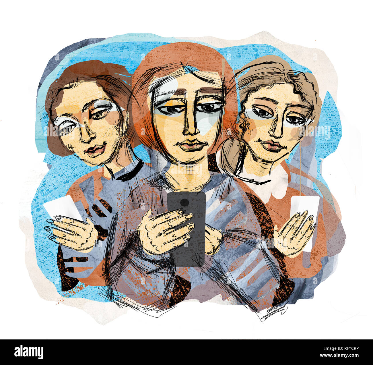 Girls mobile phone illustration hi-res stock photography and images - Alamy