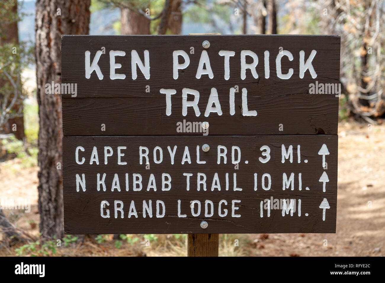 Ken Patrick Trail distance notice board on the Grand Canyon North Rim ...