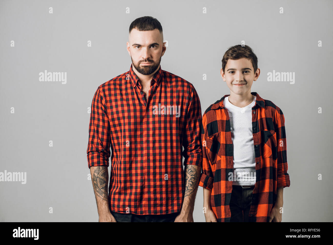 happy father and son smiling at camera isolated on white Stock Photo ...