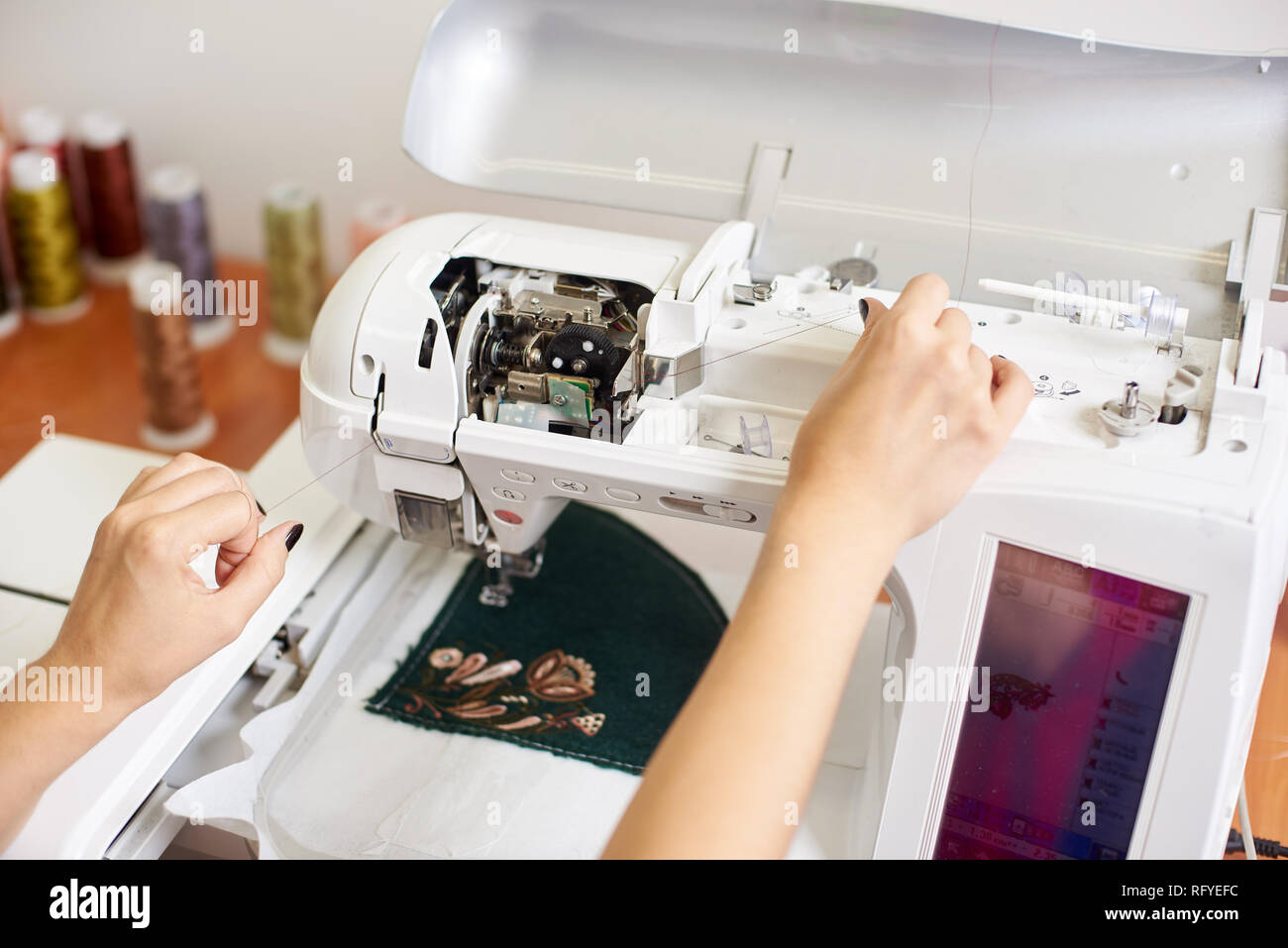 Top view tailor industrial sewing hi-res stock photography and images ...